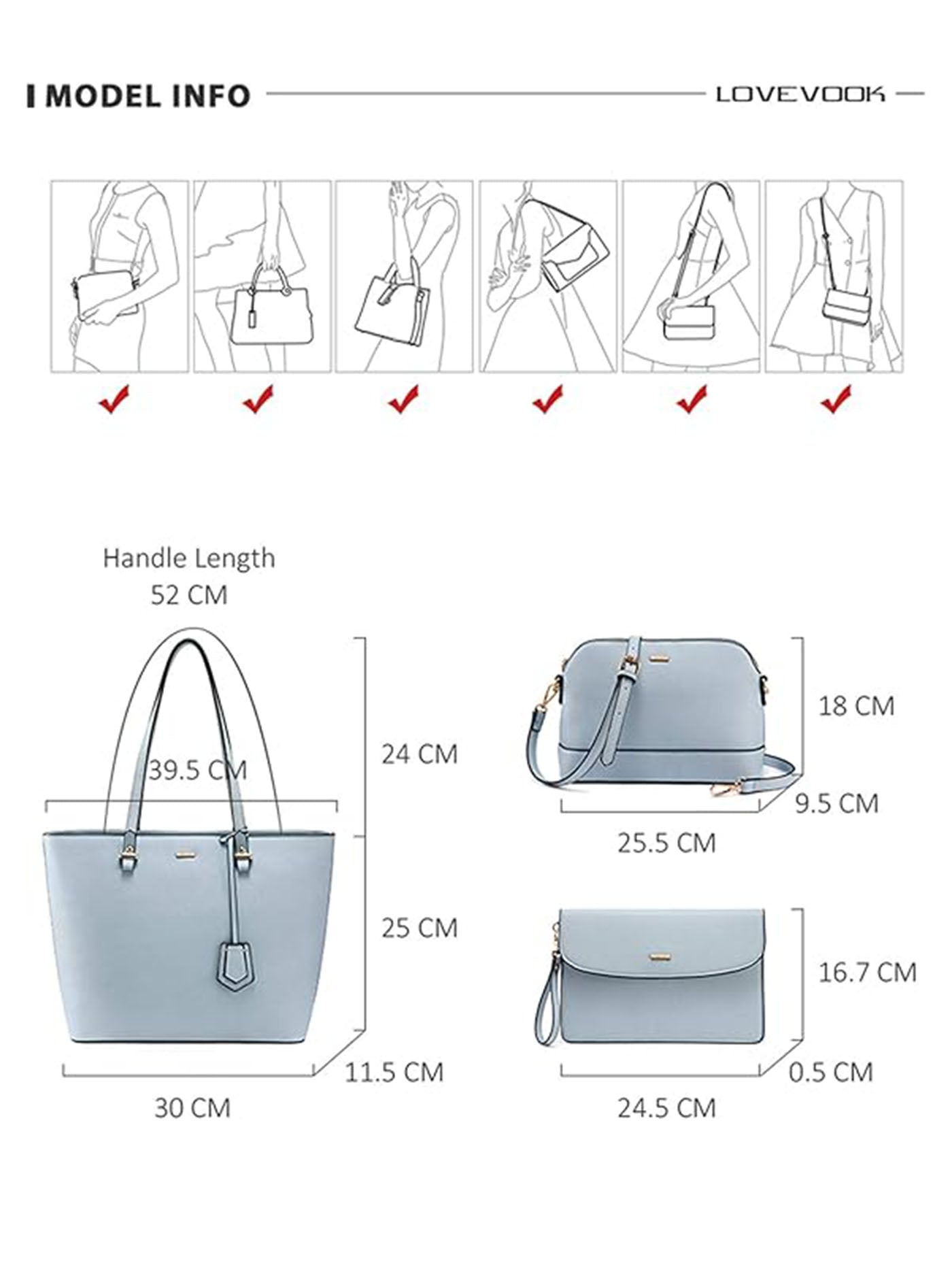 LOVEVOOK Handbag & Crossbody Bag 3-in-1 Set PVC Leather Multiple Pockets