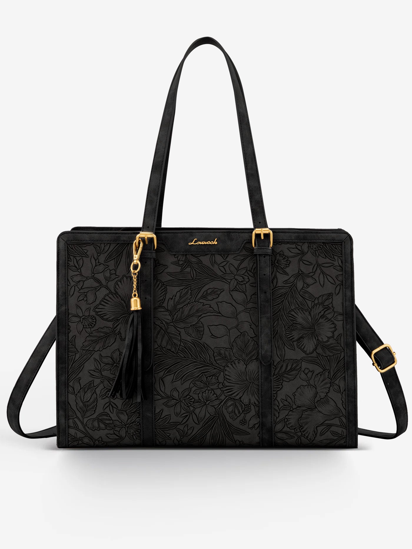 LOVEVOOK Embossed Vintage Leather Laptop Tote 15.6" 17.3" with Multiple ...
