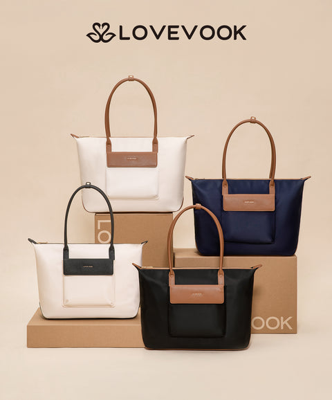 LOVEVOOK Grace Laptop Tote Mist Blue 14"/15.6" Top-Grain Cowhide, YKK ...